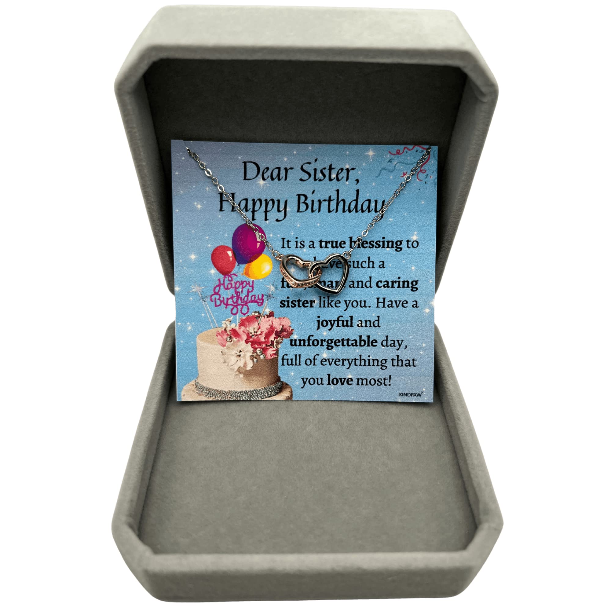 KINDPAW Sister Birthday Gift Necklace From Sister or Brother – It Is Truly Blessing To Have Such A Fun, Smart And Caring Sister Like You (Interlocking Heart)