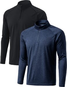 tsla men's 1/4 zip pullover long sleeve shirt, quick dry performance running top, athletic quarter zip t-shirt, 2pack 1/4 zip pullover black/slate grey, medium