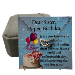 KINDPAW Sister Birthday Gift Necklace From Sister or Brother – It Is Truly Blessing To Have Such A Fun, Smart And Caring Sister Like You (Interlocking Heart)