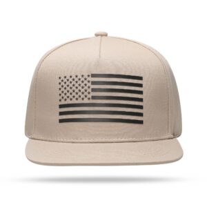 UALON Baseball Cap, Snapback Trucker Hat for Men & Women with American Flag and Adjustable, Breathable Mesh, Flat Bill Hats Khaki