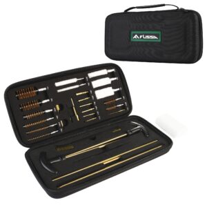 flissa gun cleaning kit universal, gun cleaning kit with solid brass rod, brush, mops, jags & portable case,universal gun cleaning supplies for all types of shotguns, rifles, and pistols gifts for men