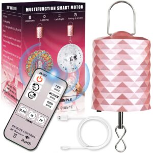 disco ball motor, 2000mah battery operated rotating wind spinner motor with remote & timing, usb rechargeable mini rose gold spinning baby crib mobile motor for hanging ornament wind chime mirror ball