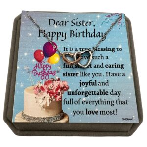 KINDPAW Sister Birthday Gift Necklace From Sister or Brother – It Is Truly Blessing To Have Such A Fun, Smart And Caring Sister Like You (Interlocking Heart)