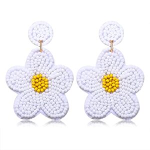 zitulry beaded flower earrings for women statement colorful floral beaded drop dangle earrings bohemia handmade tropical fancy flower earrings for girls sister mom gifts jewelry accessories white