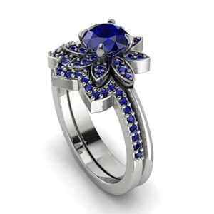 jewelryonclick 925 sterling silver ring created blue sapphire minimalist flower bridal set stacking wedding jewelry easy to wear engagement oranments for womens size : 6