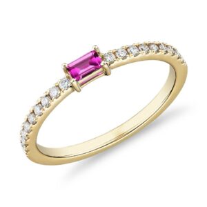 Jewelrygift Plated Stacking Band Ring Created-Pink-Sapphire Gtone Daliy Wear, Party Wear, Ofice Wear Beautiful Engagement Wedding Jewelry for Men and Women Ring : 5.5