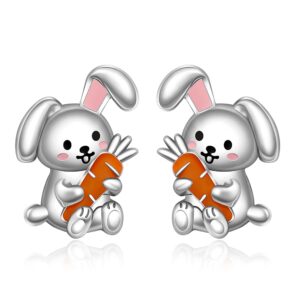 easter bunny earrings sterling silver hypoallergenic cute rabbit carrot animal stud earrings jewelry easter gifts for women