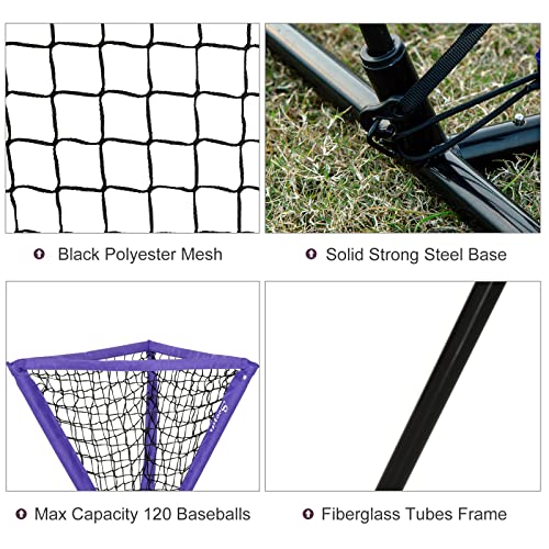 Soozier Baseball Practice Net Set with 7.5x7ft Catcher Net, Ball Caddy and Batting Tee, Portable Baseball Practice Equipment with Carry Bag for Hitting, Pitching, Batting, Catching, Purple