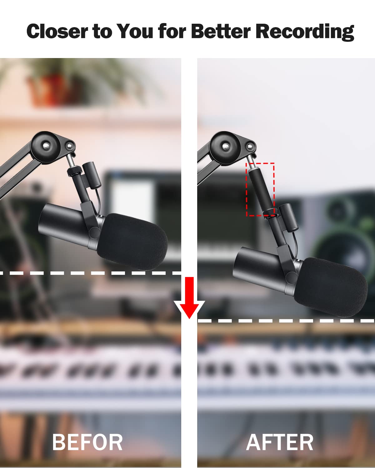 Boseen Mic Stand Extension Tube, 4 Pieces Microphone Extension Pipe Microphone Stand Extender with 2 Screw Aadpters for Desk Boom Arm Stands