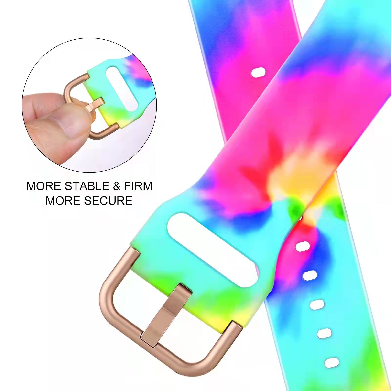 ACESTAR Double Sided Band Compatible with Apple Watch Band 38mm 40mm 41mm/42mm(Series 10), Cute Floral Soft Silicone Replacement for iWatch Series 9 8 7 6 5 4 3 2 1 SE, Tie Dye E