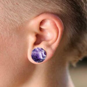 blue palm jewelry Pair of Amethyst Double Flare Stone Ear Plugs Expander Gauges 2ga - 1 inch E553