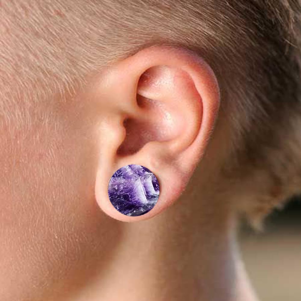 blue palm jewelry Pair of Amethyst Double Flare Stone Ear Plugs Expander Gauges 2ga - 1 inch E553