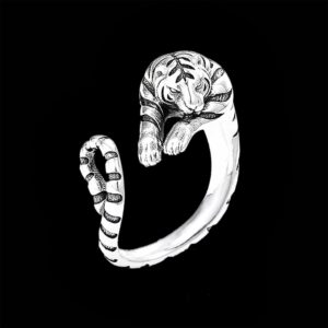 DSFHD 2022 Zodiac Tiger Ring Men's and Women's,Animal Rings for Tiger Head Chinese Ring Feng Shui Amulet Wealth Lucky Ring Buddhist Jewelry for Women Men Gift