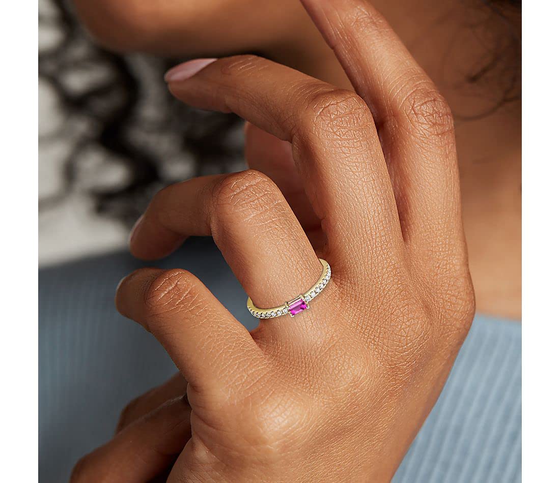 Jewelrygift Plated Stacking Band Ring Created-Pink-Sapphire Gtone Daliy Wear, Party Wear, Ofice Wear Beautiful Engagement Wedding Jewelry for Men and Women Ring : 5.5