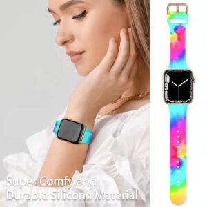 ACESTAR Double Sided Band Compatible with Apple Watch Band 38mm 40mm 41mm/42mm(Series 10), Cute Floral Soft Silicone Replacement for iWatch Series 9 8 7 6 5 4 3 2 1 SE, Tie Dye E