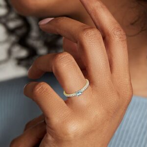 Jewelrygift Plated Stacking Band Ring Natural-Blue-Topaz Gtone Daliy Wear, Party Wear, Ofice Wear Beautiful Engagement Wedding Jewelry for Men and Women Ring : 5.5