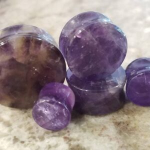 blue palm jewelry Pair of Amethyst Double Flare Stone Ear Plugs Expander Gauges 2ga - 1 inch E553