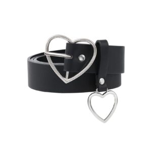 awaytr women leather punk waist belt - black pu leather body adjustable ladies belts with heart buckle for girls (heart-shaped buckle)