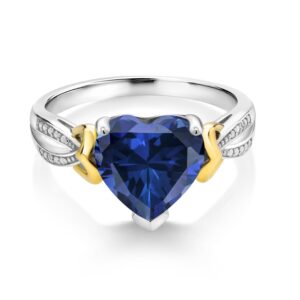 Gem Stone King 925 Sterling Silver and 10K Yellow Gold 10MM Heart Shape Gemstone Birthstone and Diamond Engagement Ring For Women | Available In Size 5, 6, 7, 8, 9