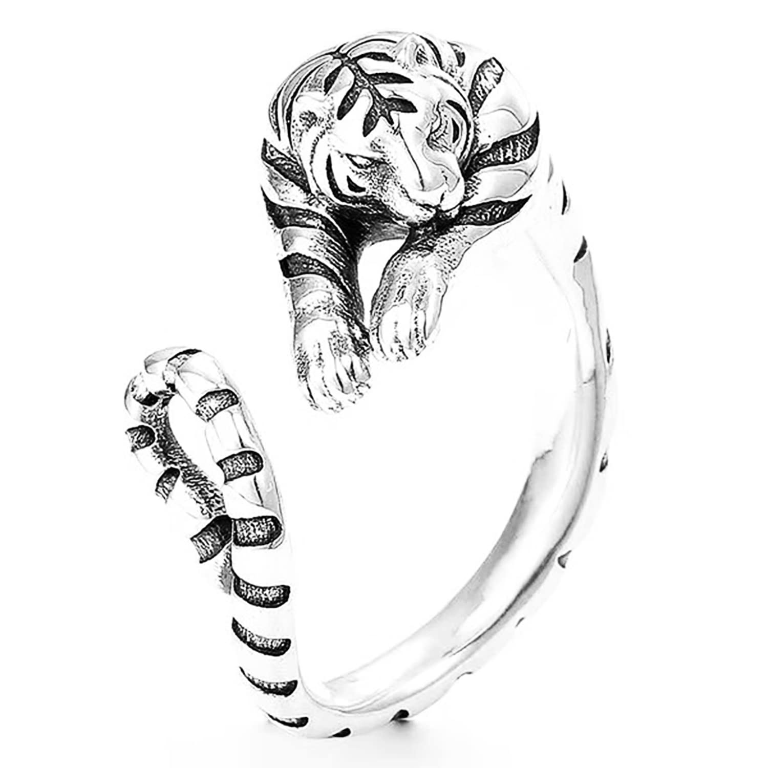 DSFHD 2022 Zodiac Tiger Ring Men's and Women's,Animal Rings for Tiger Head Chinese Ring Feng Shui Amulet Wealth Lucky Ring Buddhist Jewelry for Women Men Gift