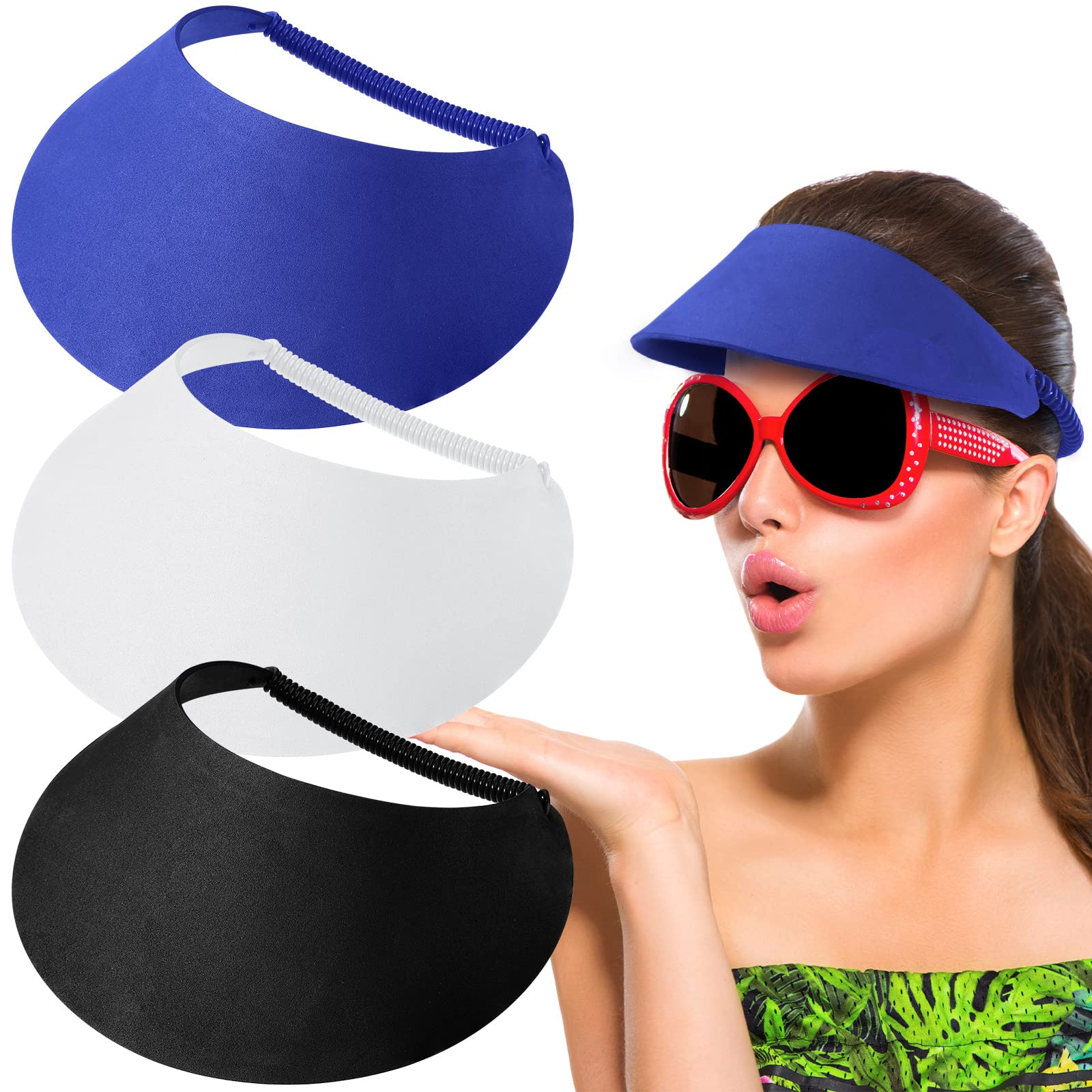 Vabean 3 Pcs Sun Visors for Women Solid String Sun Visor Hat Fabric Foam Adjustable Soft Visors Womens Golf Tennis Visor(Black, White, Navy Blue)