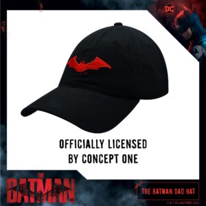 DC Comics The Batman Dad Hat, Embroidered Logo Adult Baseball Cap with Flat Brim, Black, One Size