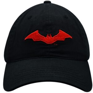 dc comics the batman dad hat, embroidered logo adult baseball cap with flat brim, black, one size