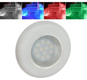 wave one marine | flush mount 3" rgbw internal driver led courtesy boat light | rv accent | interior exterior deck transom cockpit t top | waterproof ip67 (white bezel)