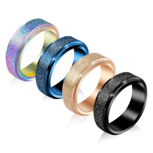 fekang Anxiety Rings Fidget Rings for Women Stress Relief Spinner Rings for Anxiety Stress Rings 4Pcs 6MM Titanium Steel Rings Size 5-12 (8, 6mm spinner rings 4pcs)