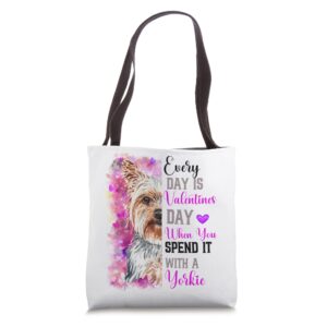 womens yorkie valentines day mom dogs mother cute pink tote bag