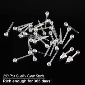 Plastic Earrings for Sports, KMEOSCH 400Pcs 18g 3mm/4mm Solid Plastic Post Stud Earrings with Soft Rubber Earring Backs in 2 Organizer Boxes