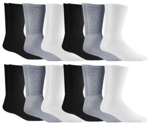 yacht & smith 12 pairs mens cotton crew socks, solid, athletic sports socks, valuepack