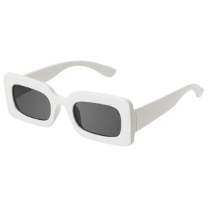 mosanana trendy rectangle sunglasses for women men white creamy vintage fashion retro cool 90s cute rectangular funky aesthetic small face 2000s skinny stylish chunky 2023 baddie unique trimble