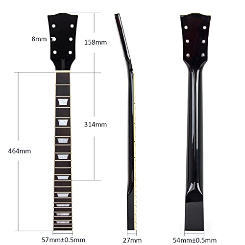 Electric Guitar Neck Paddle Head Unfinished Parts Replacement (Black with trapezoid inlays)