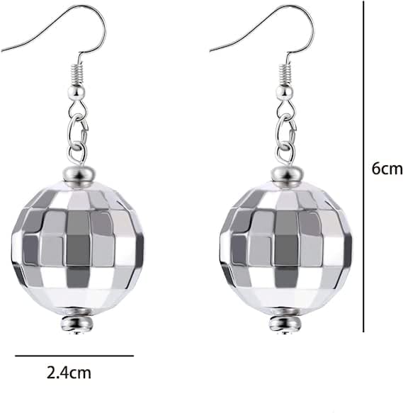 Disco Ball Earrings for Women, Silver Mirror Ball Earrings ,60's or 70's Silver Disco Ball Earrings for Women's Costume Accessories