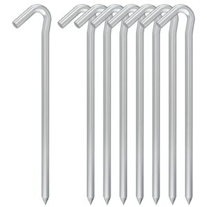 9 inches 8 pack heavy duty tent stakes, metal ground stakes for camping, garden or inflatable, galvanized steel pegs for yard and outdoor decorations