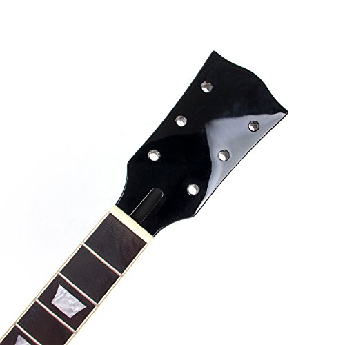 Electric Guitar Neck Paddle Head Unfinished Parts Replacement (Black with trapezoid inlays)