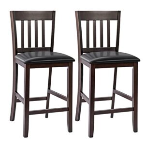 costway bar stools set of 2, 25” counter height pub chairs with rubber wood legs, armless bar chairs with elastic cushion & pu cover for kitchen, living room, bar, fit residential use (2)