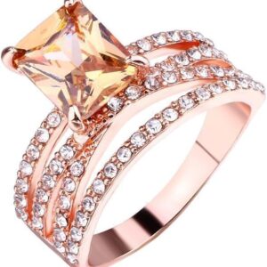 SUKKCCNO 3Pcs Rose Gold Plated Sparkling Women Fashion 925 Silver Natural Morganite Ring Wedding Jewelry Rings Set Three-in-One (6)