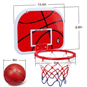 Mini Indoor Basketball Hoop Set for Kids, Wall Mount Basketball Hoop Over Door with 4 Small Replacement Basketballs, ABS Backboard Metal Rim Goal Sport Party Activity Toys for Office Room Pool