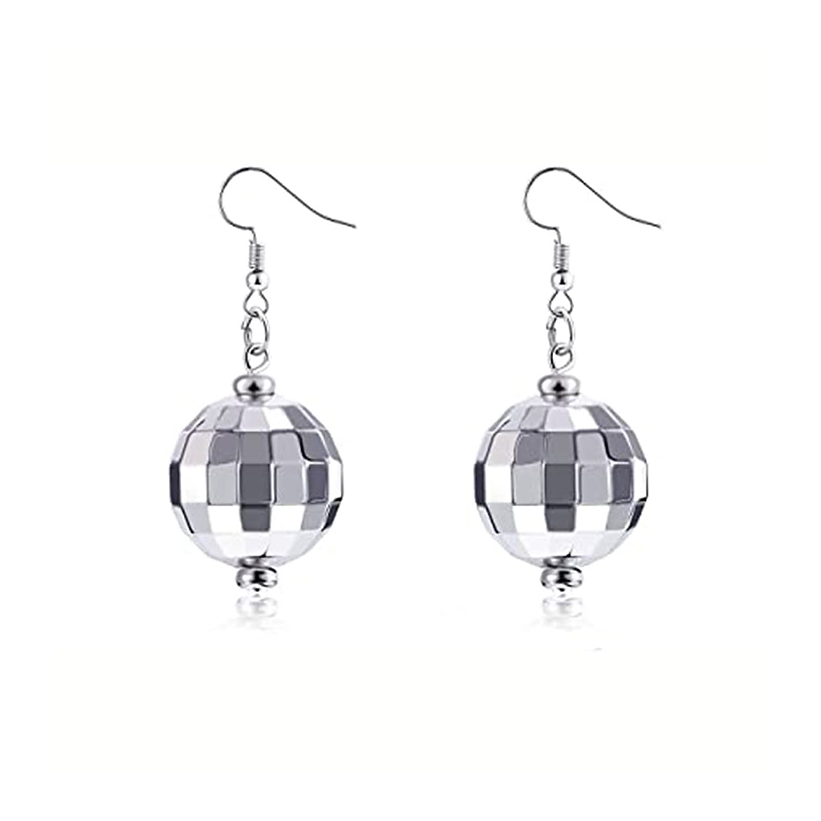 Disco Ball Earrings for Women, Silver Mirror Ball Earrings ,60's or 70's Silver Disco Ball Earrings for Women's Costume Accessories