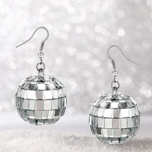 Disco Ball Earrings for Women, Silver Mirror Ball Earrings ,60's or 70's Silver Disco Ball Earrings for Women's Costume Accessories