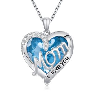 toupop mom necklace for women with crystal march birthstone s925 sterling silver i love you forever heart pendant necklace birthday jewelry gifts for mama mother grandma