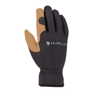 carhartt men's high dexterity open cuff glove, black barley, large