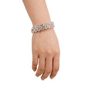 yertter dainty silver wedding layered strech crystal bangle bracelet crystal rhinestone cuff warp bracelet women girls brides hand jewelry (silver-3 row crystal)