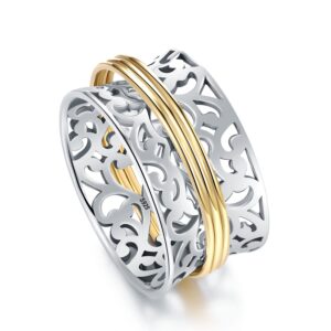 strollgirl sterling silver simple spinner ring fidget band ring spinning meditation anxiety ring (filigree design, 7)