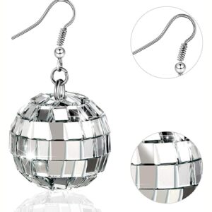 Disco Ball Earrings for Women, Silver Mirror Ball Earrings ,60's or 70's Silver Disco Ball Earrings for Women's Costume Accessories