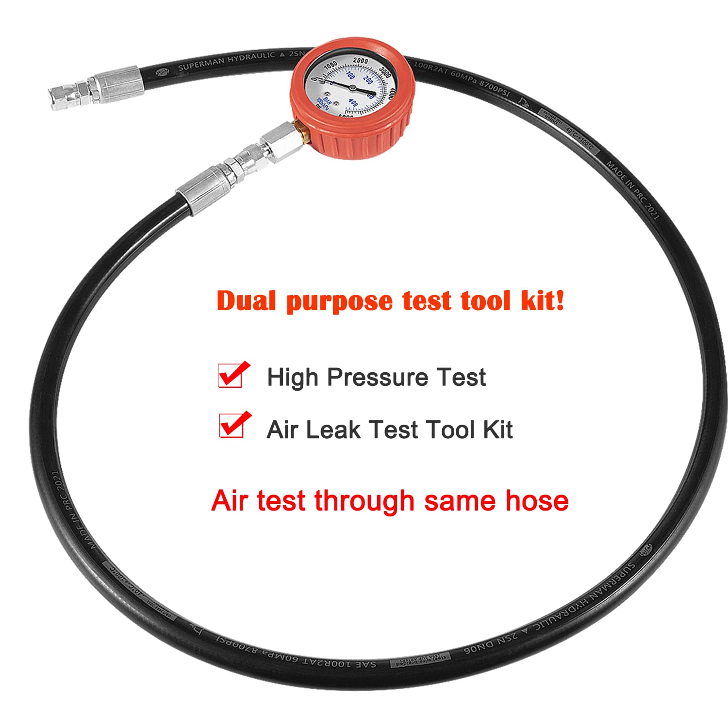 Camoo Hpop Test Tool High Pressure & Air Leak Test Gauge Tool Kit for 1994-2007 Ford 6.0L & 7.3L Powerstroke F250 F350 Dual Purpose Test Tool