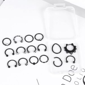 ONESING 16Pcs Black Septum Rings 16G Surgical Steel Septum Jewelry Black Septum Nose Ring Septum Horseshoe Septum Piercing Jewelry Helix Tragus Earring Lip Black Nose Hoop Body Piercing Jewelry