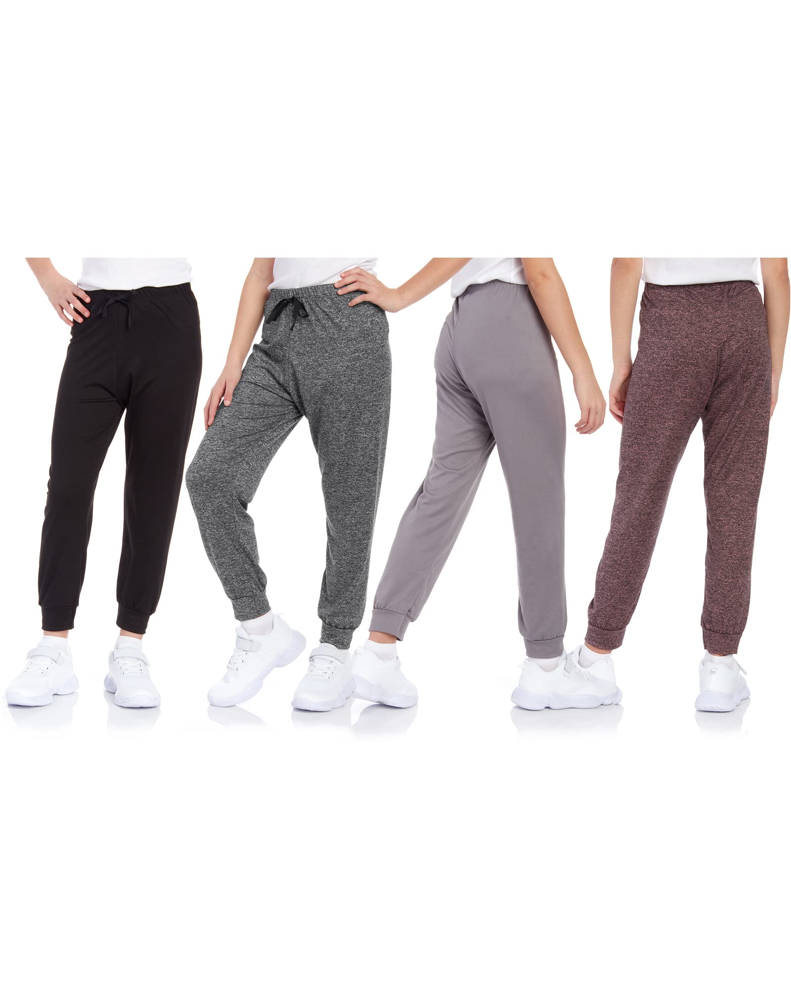 Sweet Hearts Girls' Sweatpants - 4 Pack Super Soft Athletic Performance Jogger Pants: Made in USA (7-16) , Size 10-12, Black/Grey/Charcoal/Pink Space-dye